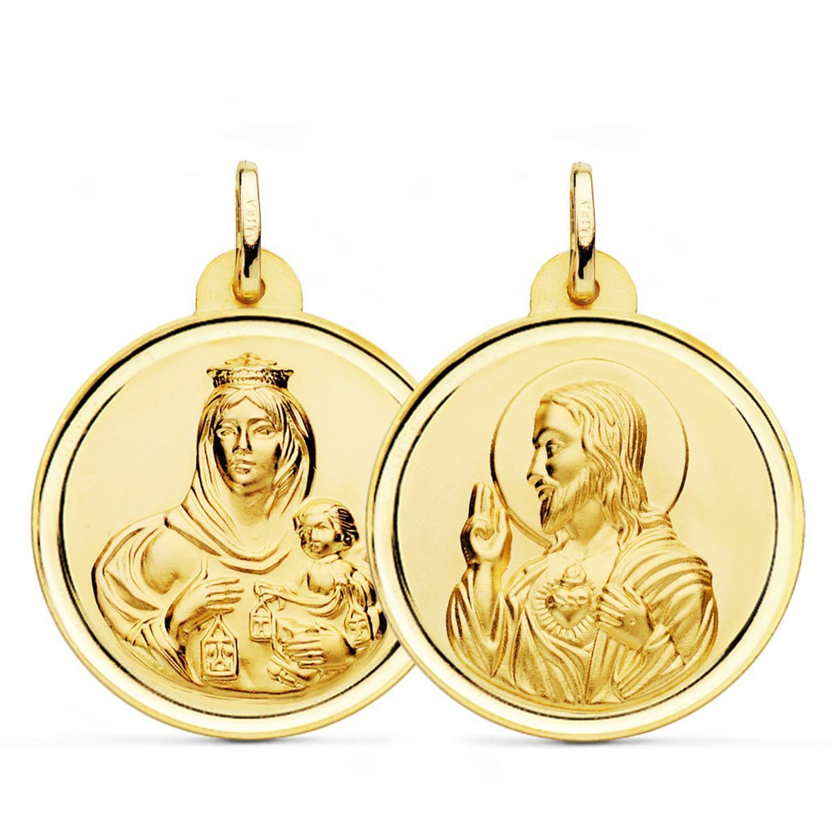 18K Solid Yellow Gold Large Scapular Medal Pendant 28 mm - Walmart.com