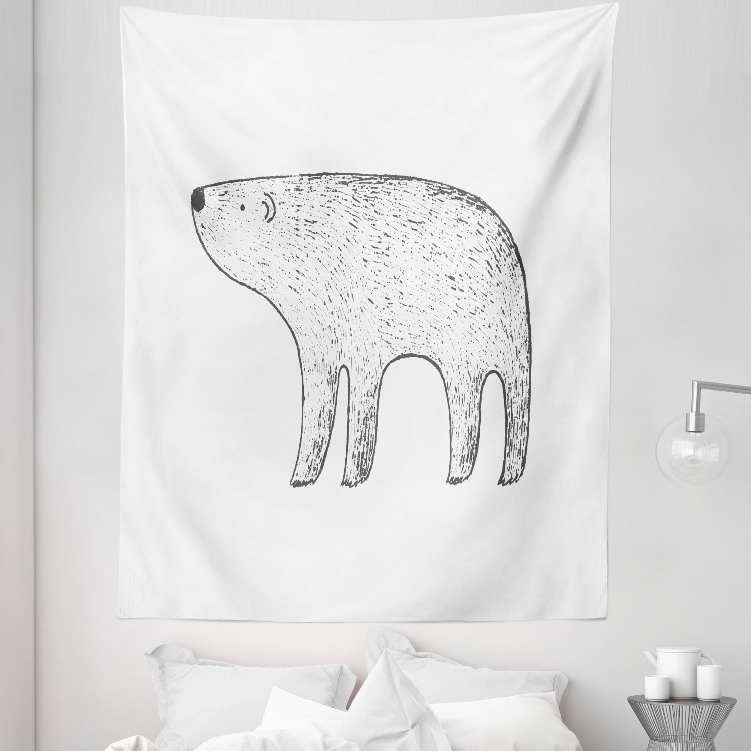 Polar Bear Tapestry, Sketchy Animal Ink Drawing Style Illustration on ...