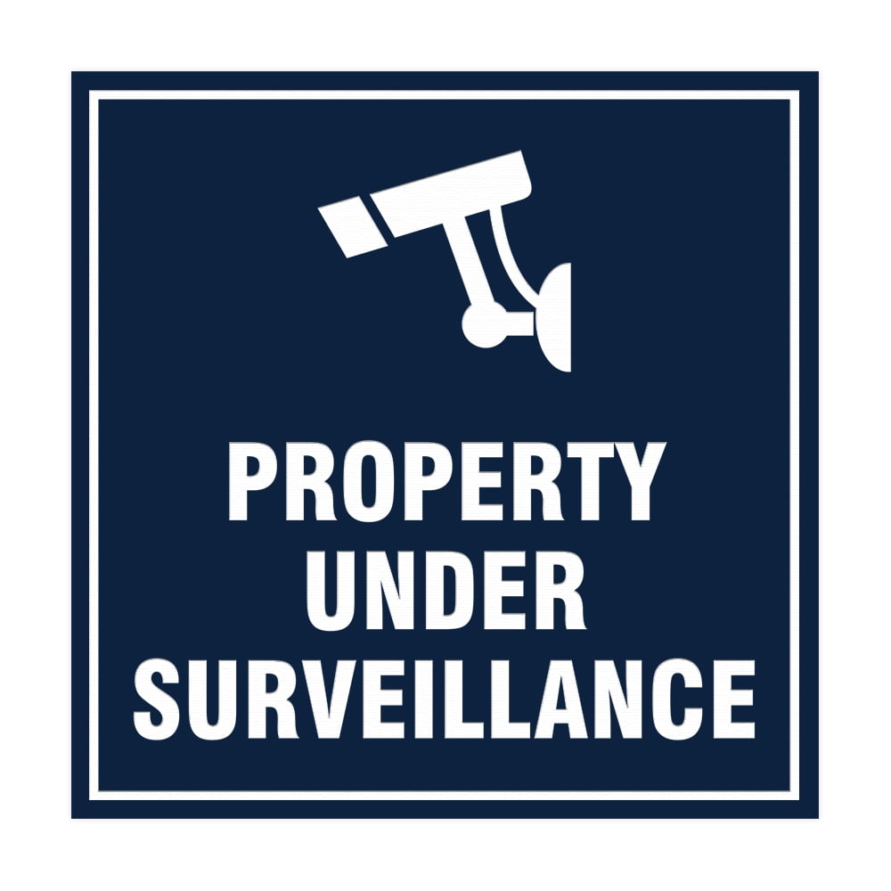 Square property under surveillance Sign (Navy Blue / White) - Large ...