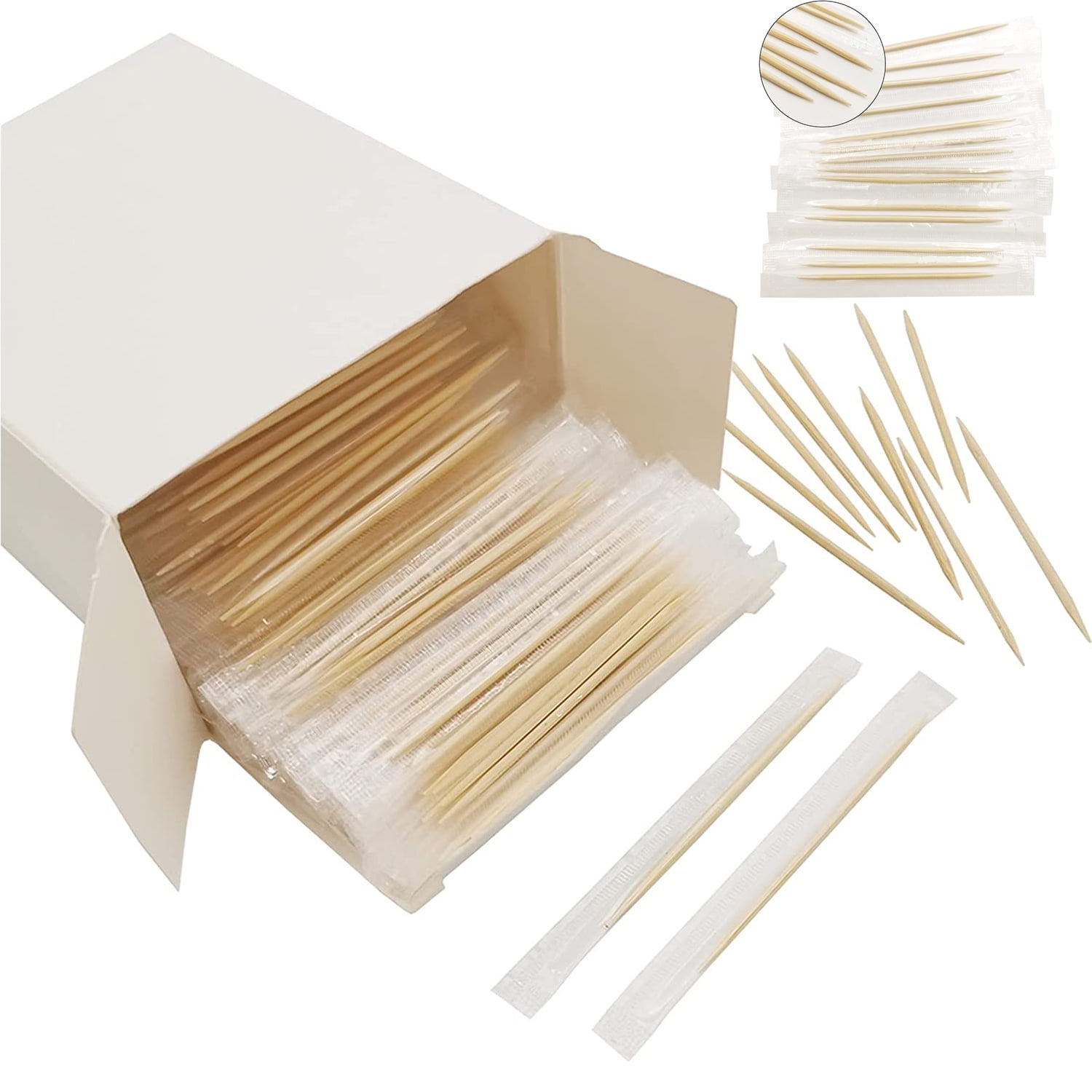Wood Bamboo Individually Cello Wrapped Toothpicks 2.5Inch Pack 1000 ...