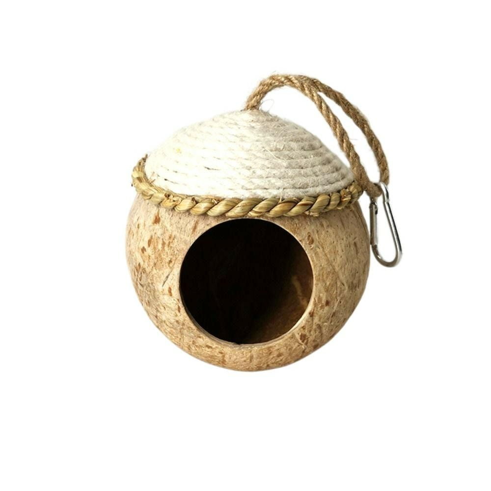 Lovebird Parakeet Coconut Woven Straw Cage Hut Natural Winter Hanging ...