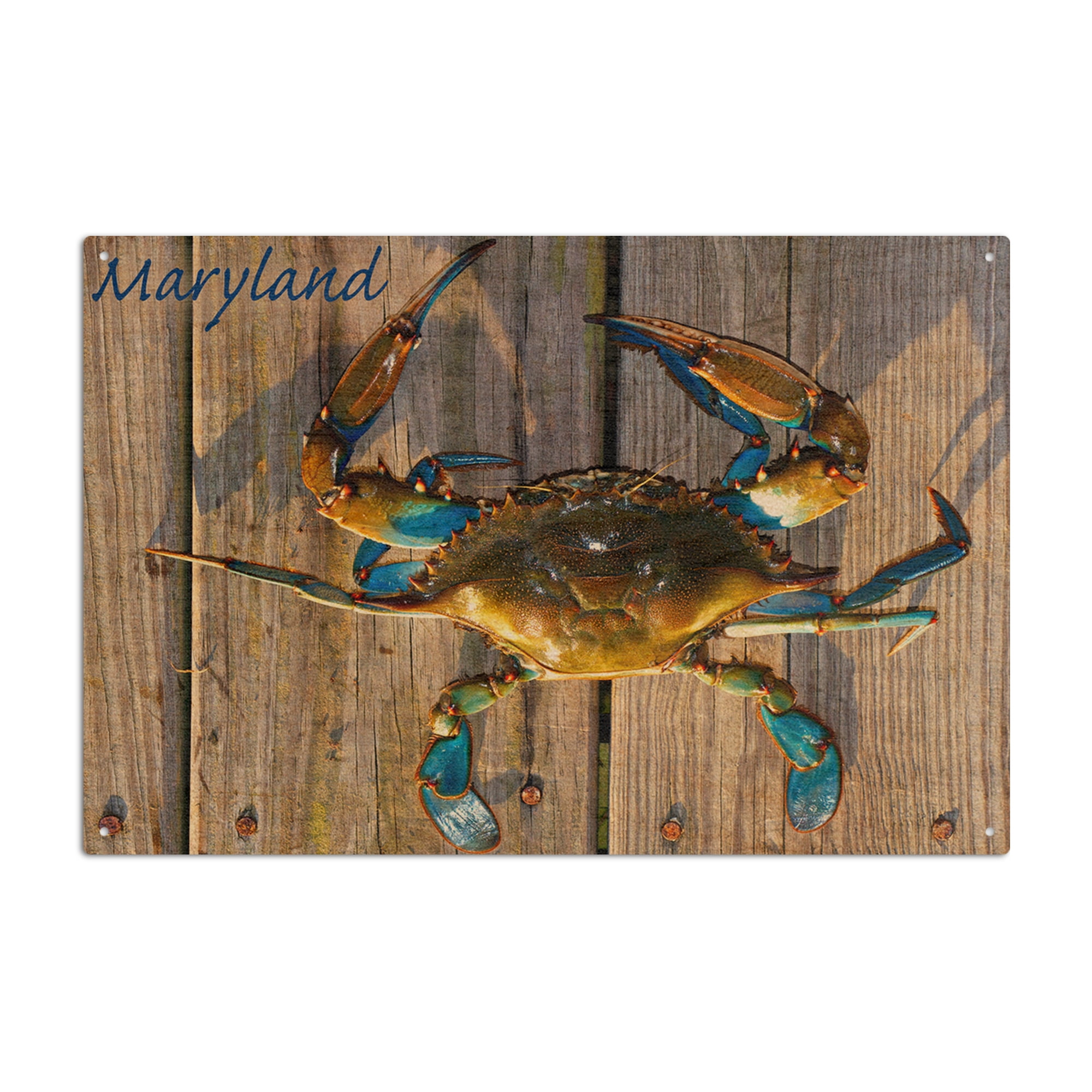 Blue Crab on Dock, Maryland Birch Wood Wall Sign (6x9 Rustic Home Decor ...