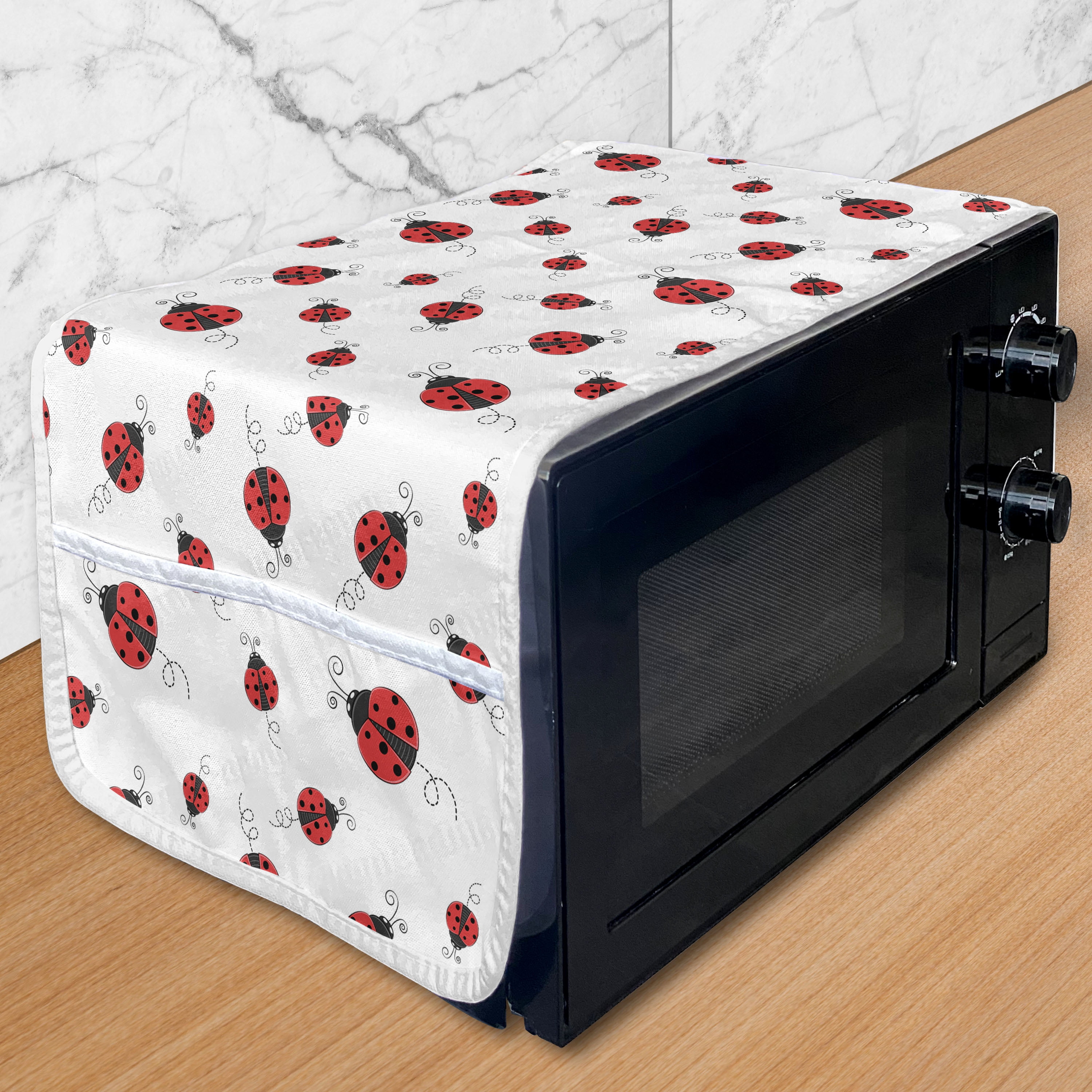 Ladybugs Microwave Oven Cover, Ladybug Dotted Wings Swirls and Curves Pattern Animal, Water ...