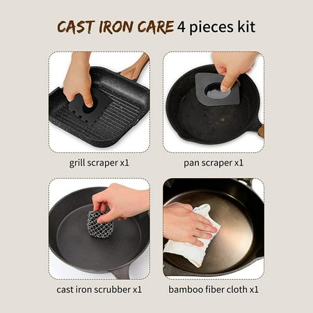 Cast Iron Scrubber Scrapers Tool Kit, 4Pieces Cast Iron Cleaner ...