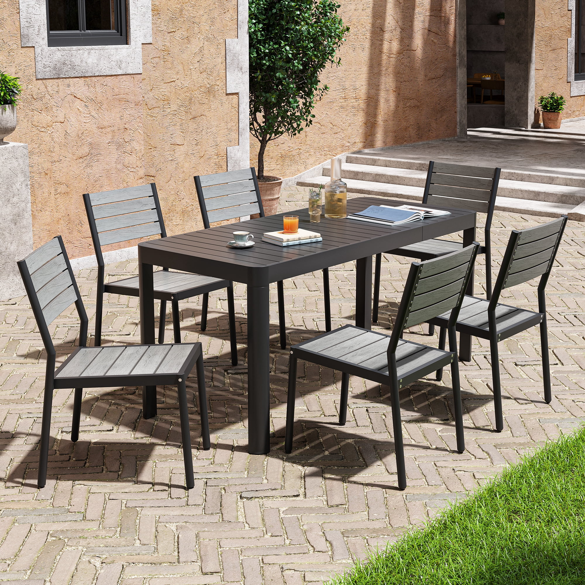 Crestlive Products 7 Pcs Patio Dining Set Aluminum Expandable Table and ...