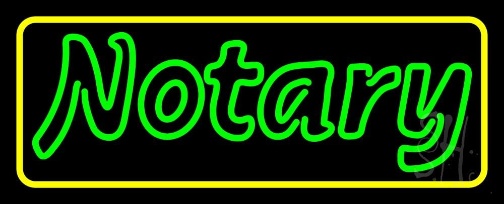 Green Notary Yellow Border LED Neon Sign 10 x 24 - inches, Black Square ...