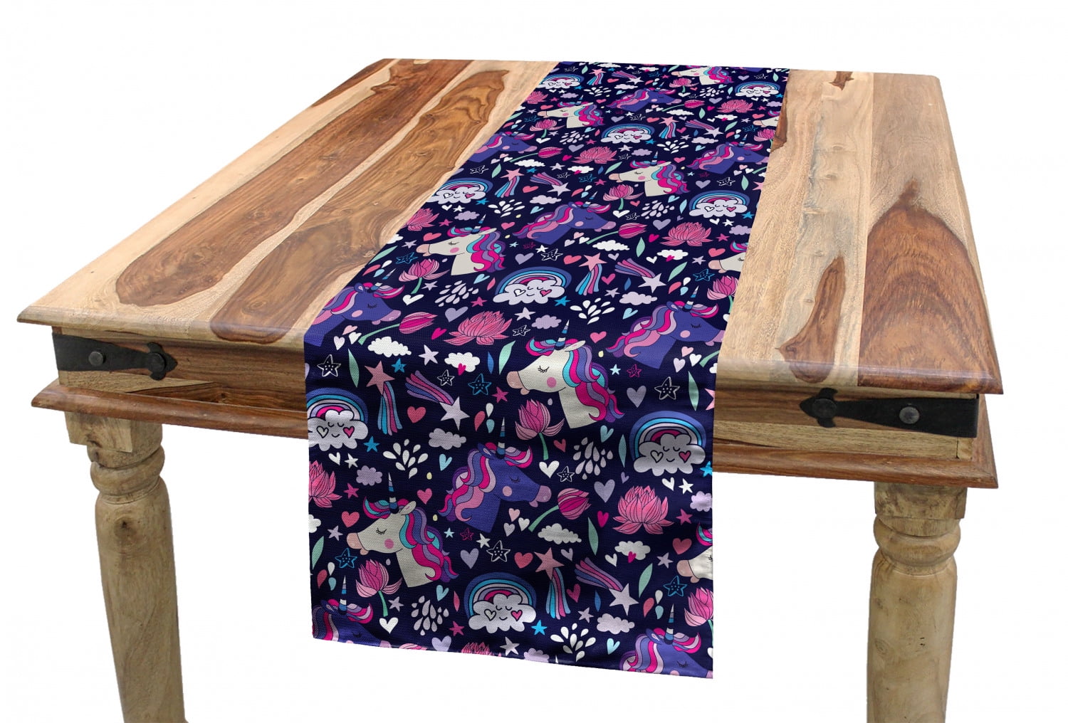 Nursery Table Runner, Unicorns Shooting Stars Clouds Imagination Hearts ...