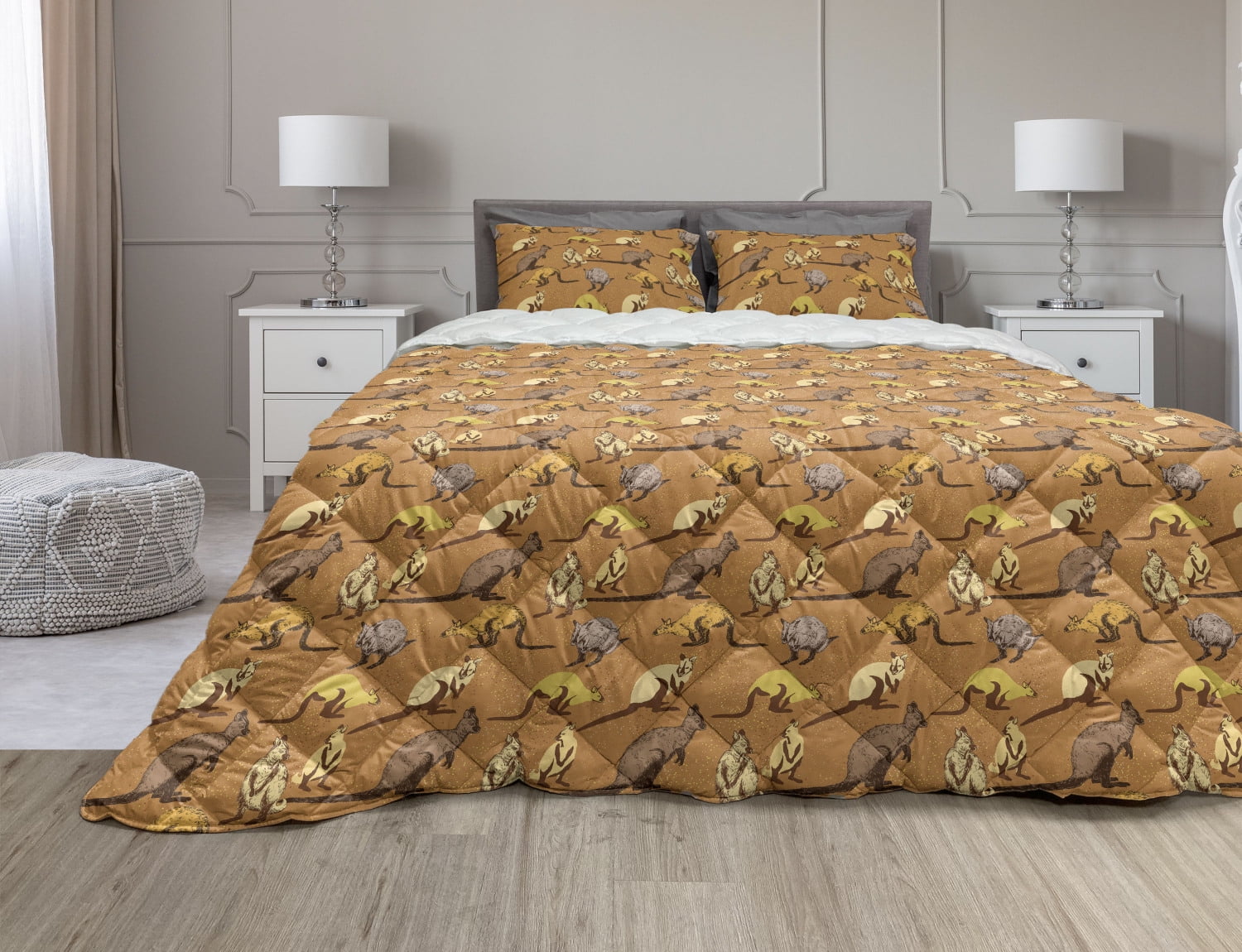 Kangaroo Comforter & Sham Bedding Set, Savannah Inspired Sandy and ...