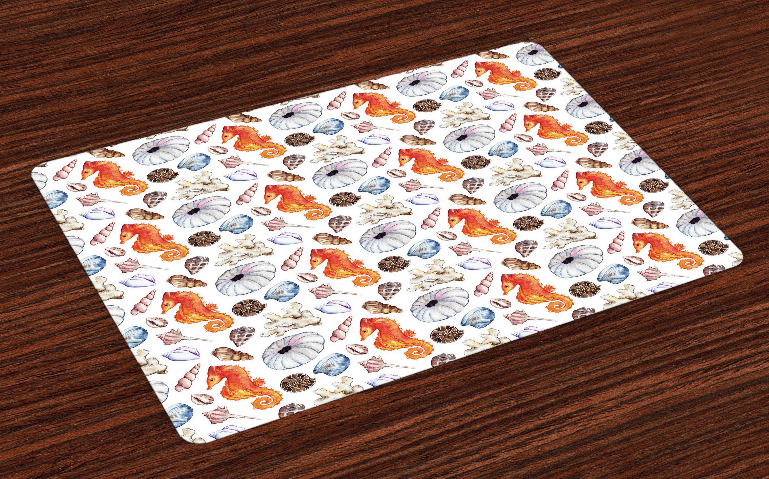 Ambesonne Underwater Place Mats Set of 4, Shell Crabs Seahorse ...