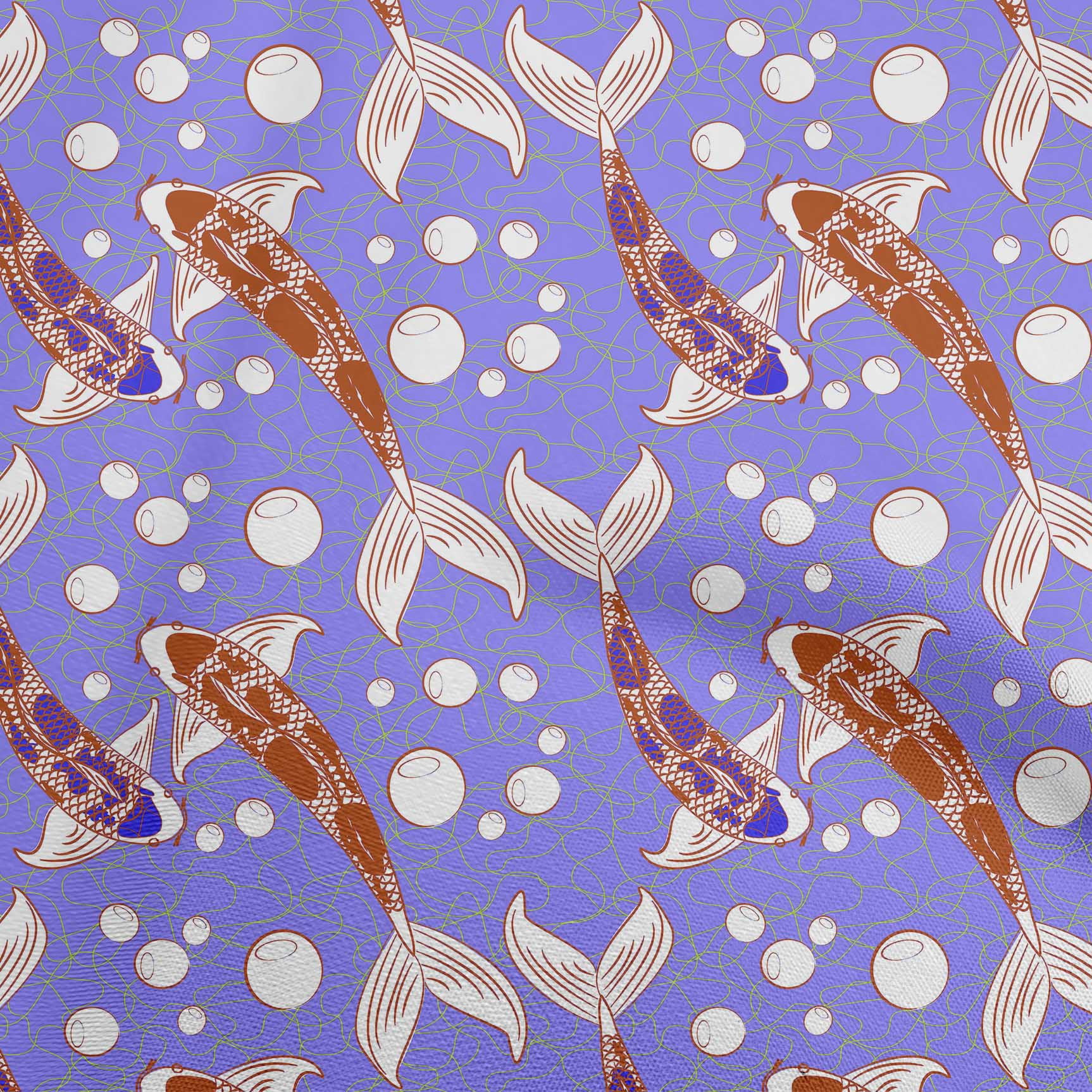 oneOone Cotton Silk Medium Purple Fabric Asian Japanese Koi Fish Sewing ...