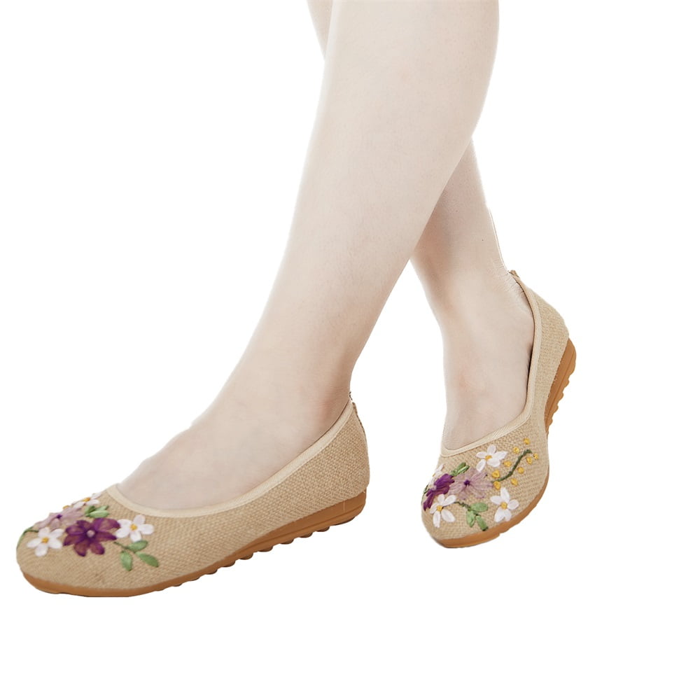 Women's Ballet Flat Basic Round Flat Shoes Toe Print Slip-On Shoes ...