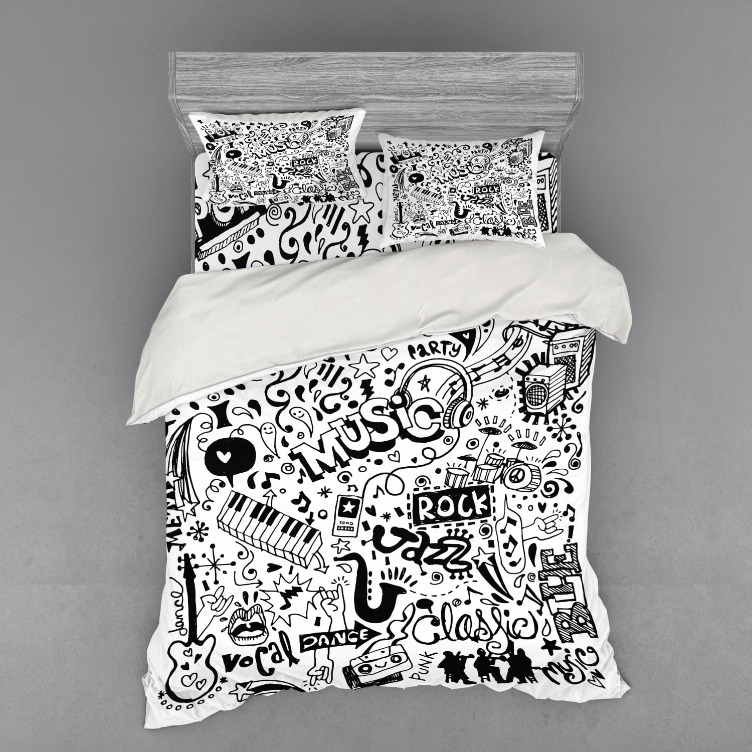 Doodle Duvet Cover Set, Music Themed Motif with an Abstract Drawing ...