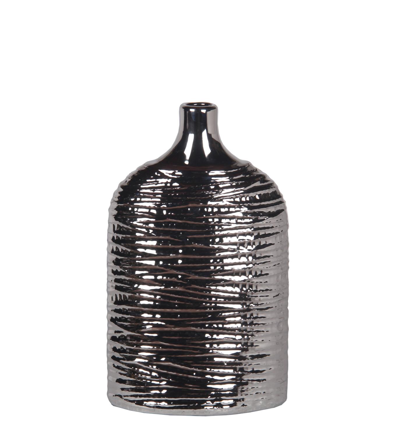 Privilege Small Ribbed Dark Chrome Decorative Ceramic Vase 26071 ...