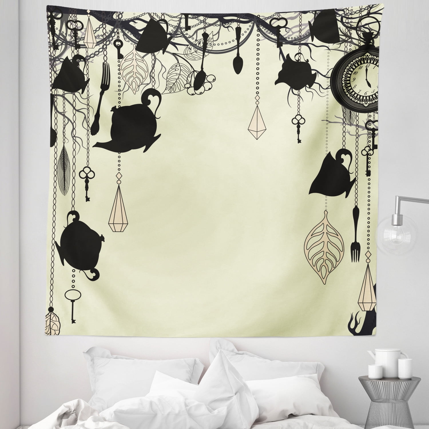 Vintage Tapestry, Vintage Tea Party Diamond Forks Spoons Cups Leaves ...