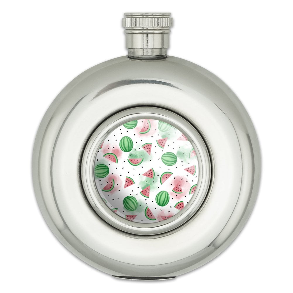 Watercolor Watermelons Pattern Round Stainless Steel 5oz Hip Drink ...