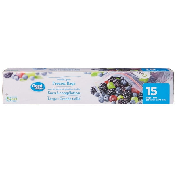 Great Value Large Double Zipper Freezer Bags, 15 Bags - Walmart.ca