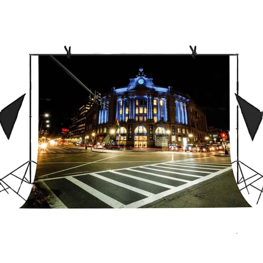 MOHome 7x5ft City Street Backdrop Lights Illuminate Building Street Car ...