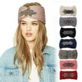 Women Sequin Knitted Hairband Flower Rhinestone Beaded Ear Warmer Wide
