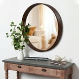 WallBeyond 24 inch Modern Walnut Wood Frame Round Vanity Mirror for ...