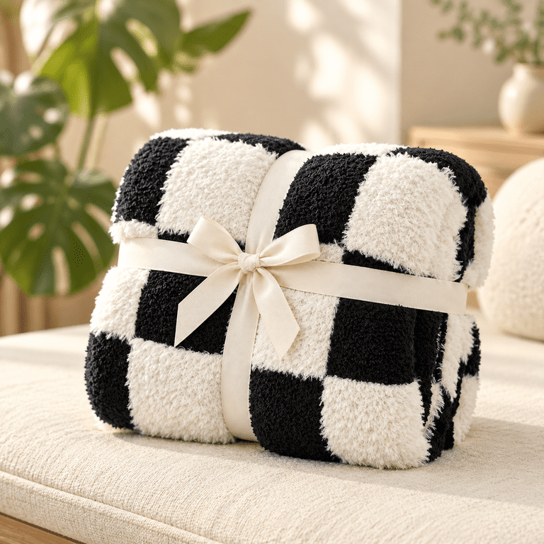 Faux Checkered Blanket Size With Soft Knittedfiber Fabric Cozy Warm For ...