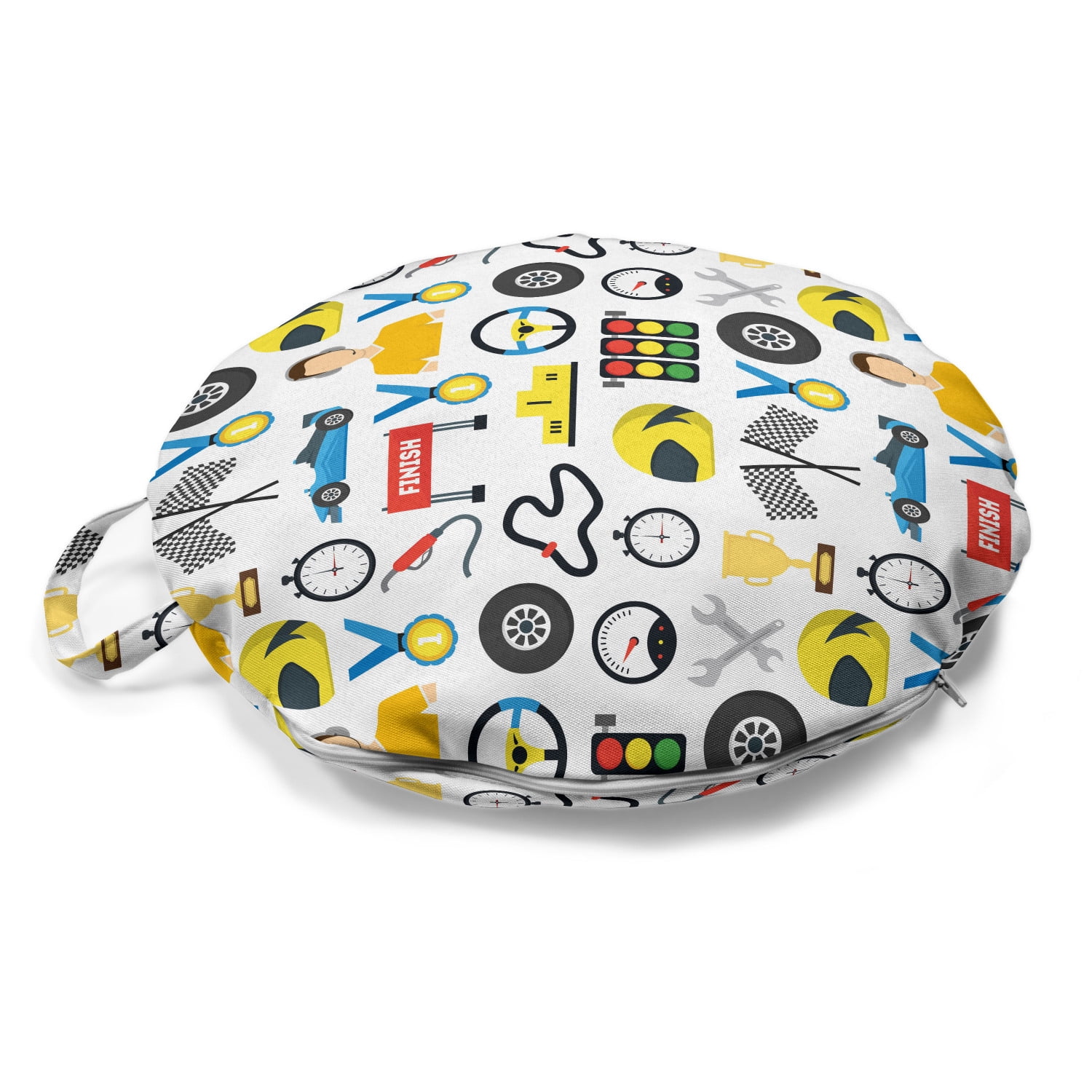 Race Car Round Floor Cushion with Handle, Cartoon Style Speedometer ...