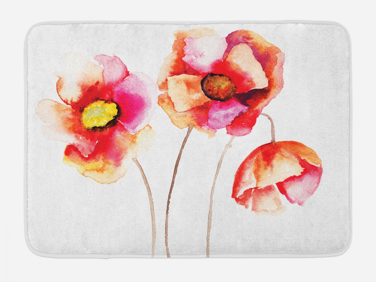 Poppy Bath Mat, Watercolors Vibrant Poppies Graphic Peace and Death ...