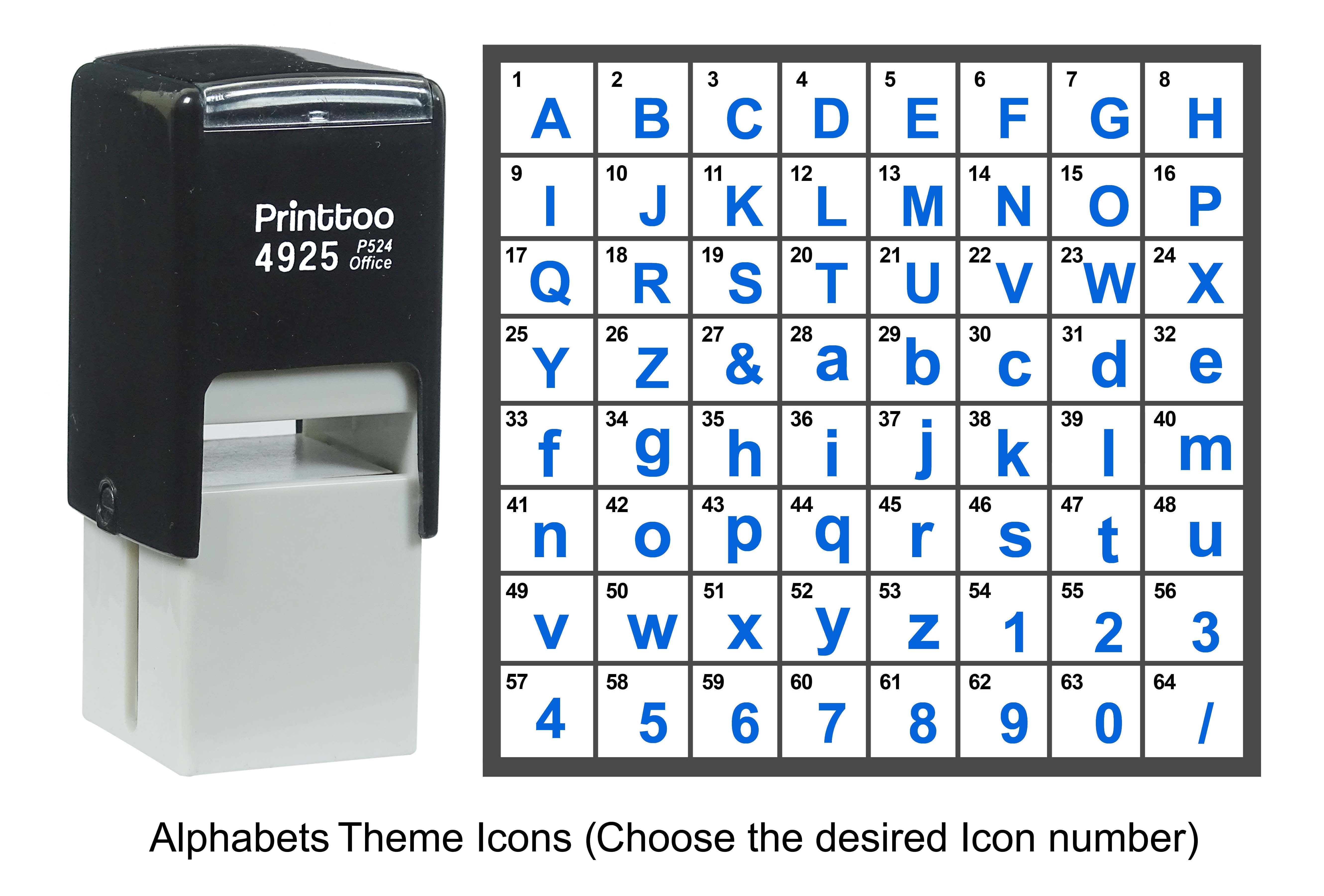 Printtoo Personalized Alphabet Number Theme Icons Rubber Stamp Self ...