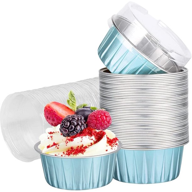 nipocaio With cover fork, 30 pieces of 5 ounce blue foil dessert cup ...