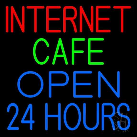 Internet Cafe Open 24 Hrs LED Neon Sign 24 x 24 - inches, Clear Edge ...