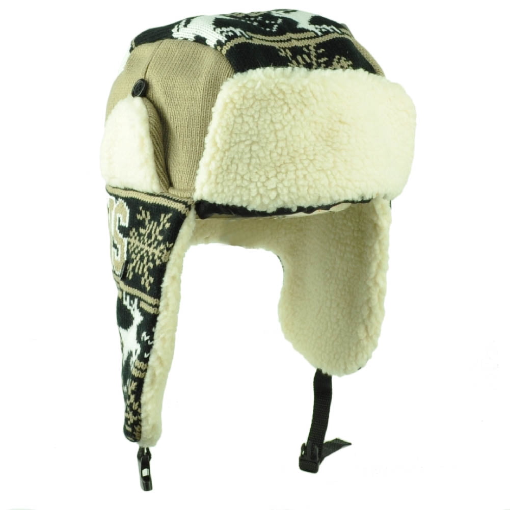 New Orleans Trapper Aviator Knit Beanie Fleece Nordic Hat Ear Flap City ...