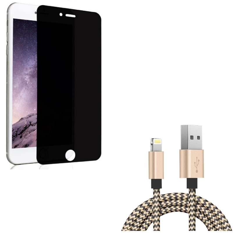 iPhone 7/8 PLUS Privacy Screen Protector w USB Cable - Tempered Glass ...