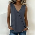 Cmfcve Women's Cotton Linen Tank Top Asymmetrical Button V Neck Casual ...