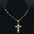 14K White Gold Crystal Golden Color Catholic Cross Jesus Chain Necklace ...