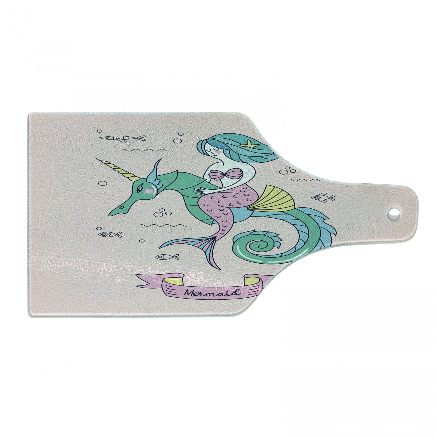 Mermaid Cutting Board, Nursery Cartoon Design Creature on Seahorse ...