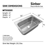 Sinber 33" Drop In Single Bowl Kitchen Sink, 18 Gauge 304 Stainless ...