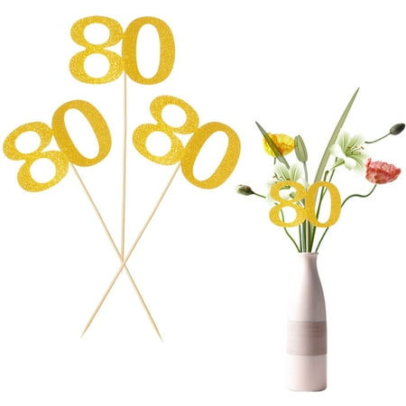 12 Pieces Double Sided Glitter 80th Birthday Centerpiece Sticks Number ...