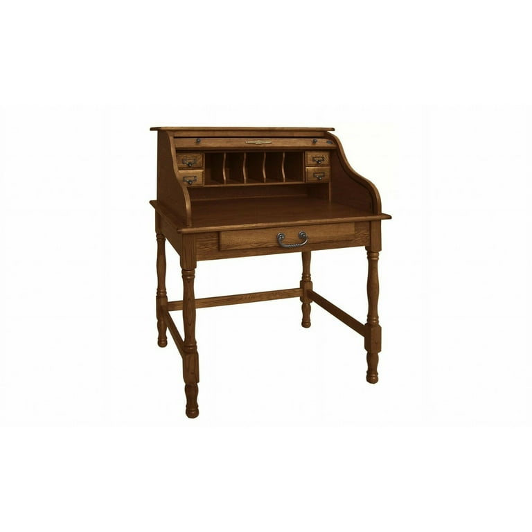 HomeRoots Hardwood Mini Roll Top Desk Burnished Walnut Walmart