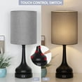 Touch Bedside Lamps with Dual USB Ports, Grey Fabric and Black Vase ...
