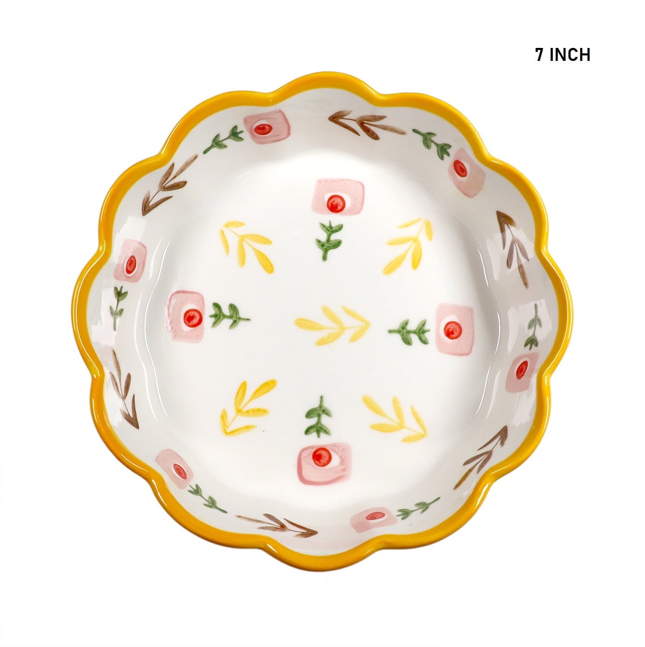 7 Inch Hand Painted Flower Pattern Ceramic Bowl Wavy Edge - Walmart.com