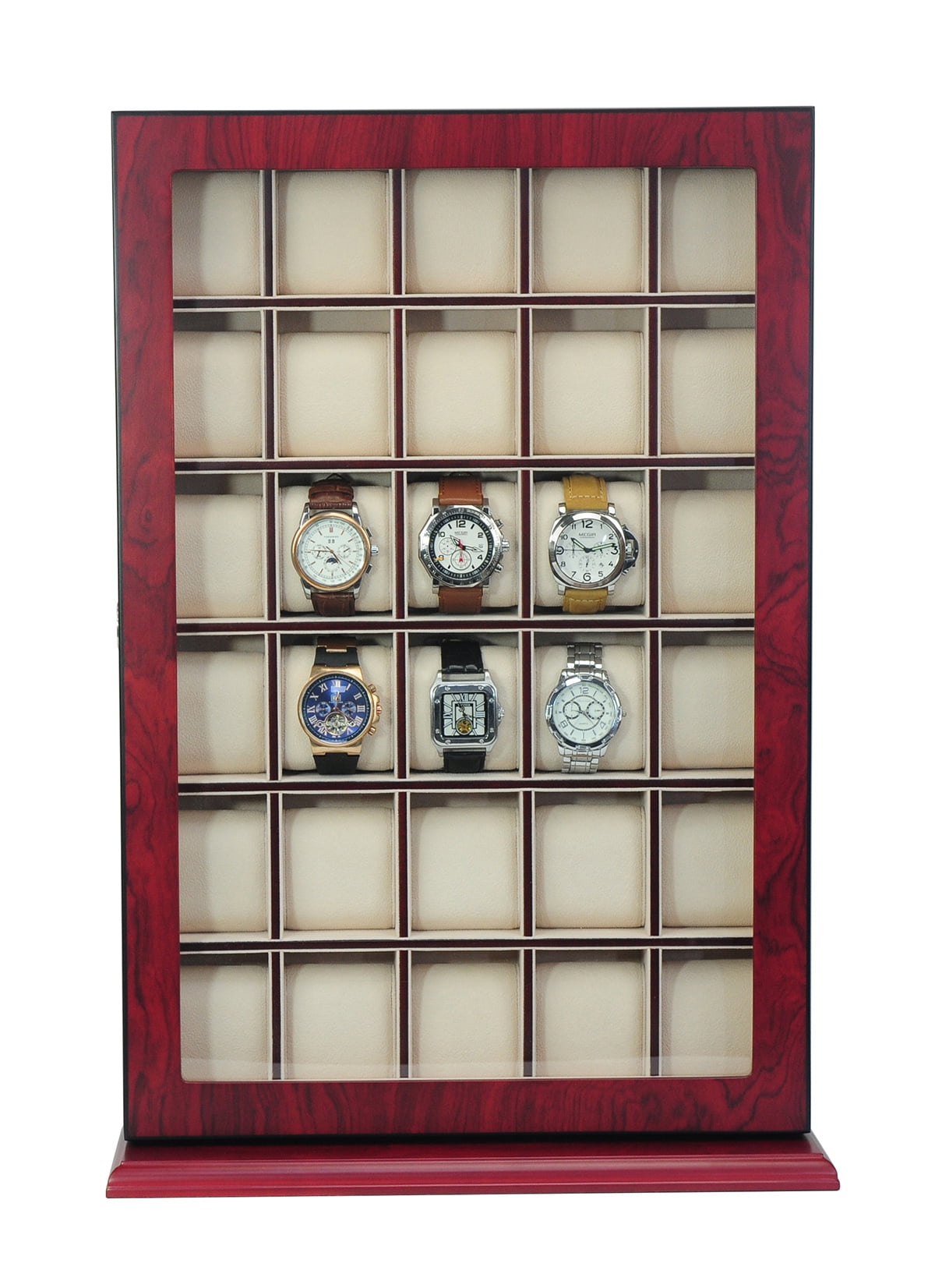 30 Piece Cherry Wood Watch Display Case Wall Stand Holds Watches up to ...