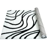 HR Plush Black & White Wave-Patterned Shag Rug, 1-Inch-Thick Soft High ...
