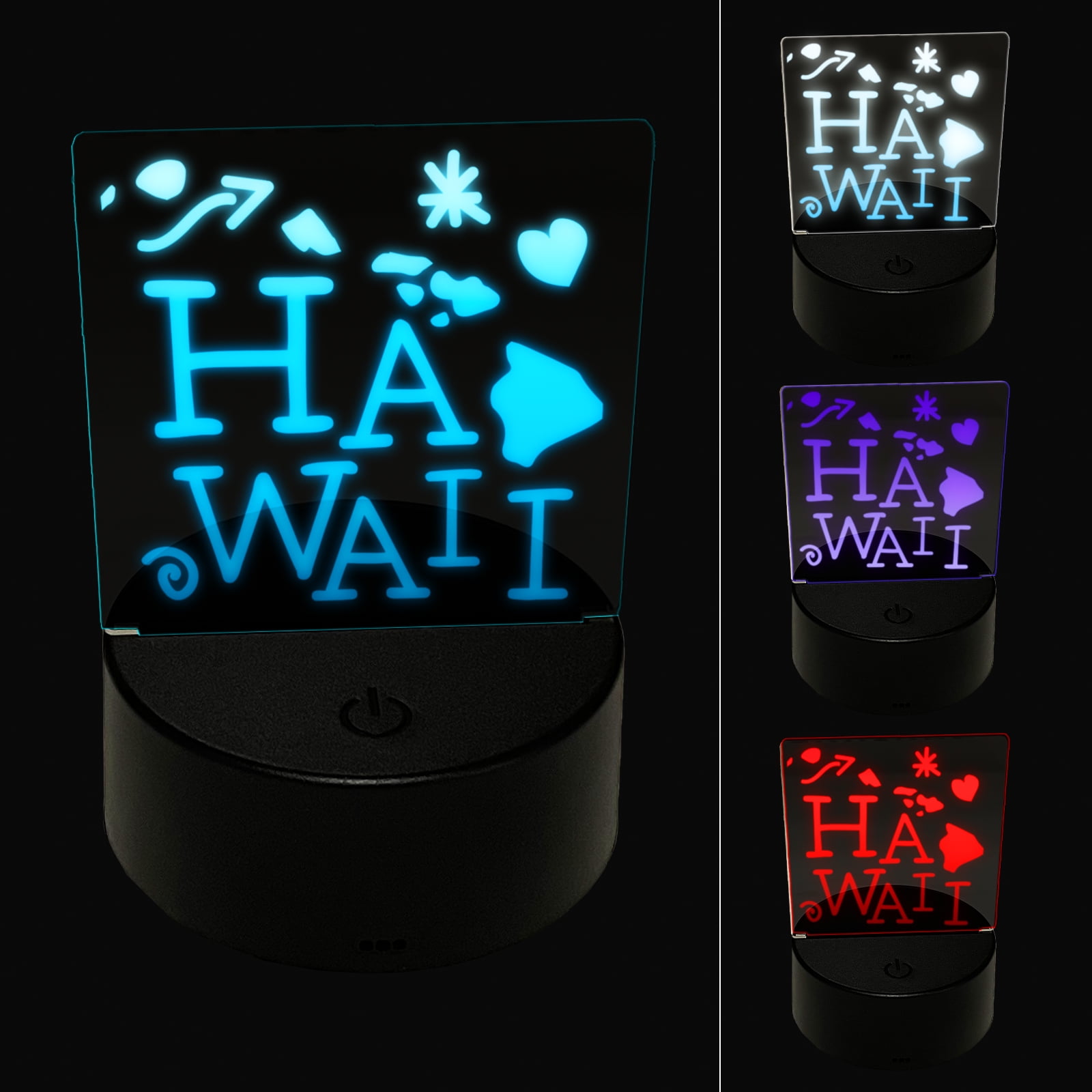 Hawaii State with Text Swirls LED Night Light Sign 3D Illusion Desk ...