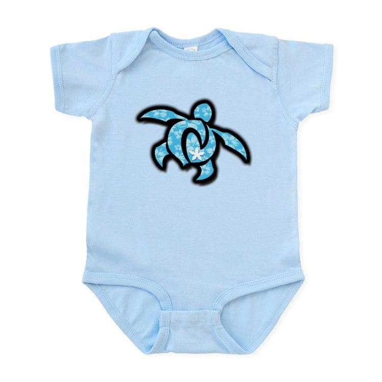 CafePress - Blue Hawaiian Print Turtle Infant Bodysuit - Baby Light Bodysuit, Size Newborn - 24 ...