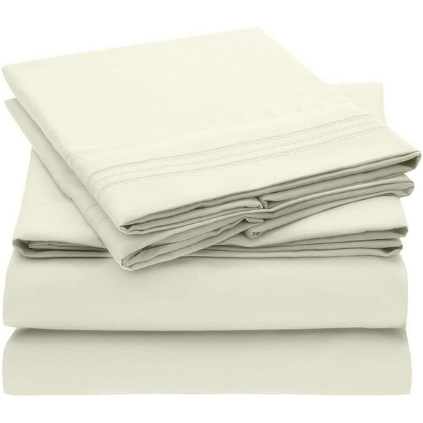 4 PC Ivory Sheet Set 2000 Embroidery Soft Cozy 12" Deep Pocket Cal King ...