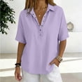 FINALGANG Womens Lapel Collar Short Sleeve Solid Color Half Button ...