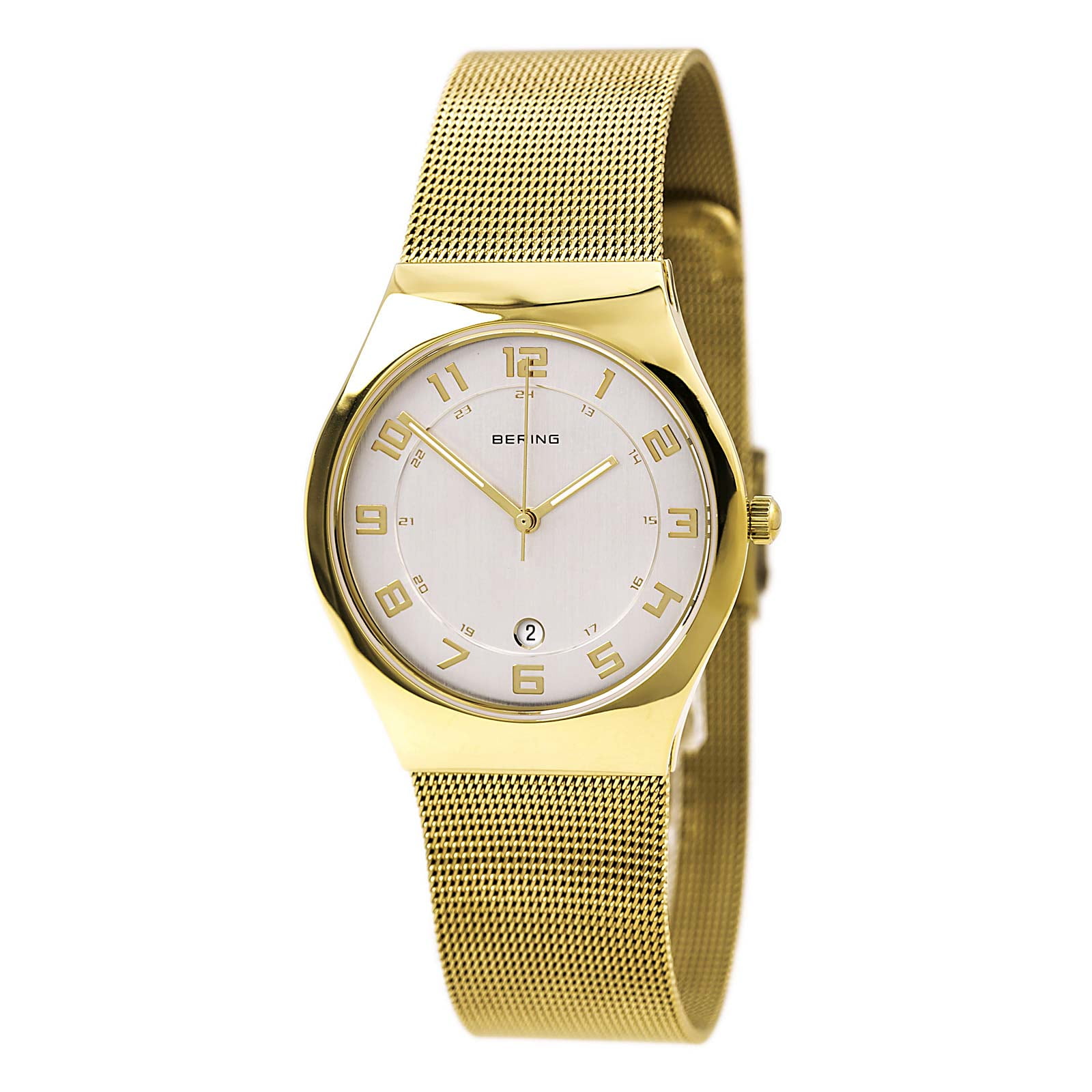 Bering Women's 11937-334 Titanium White Dial Yellow Gold Mesh Bracelet ...