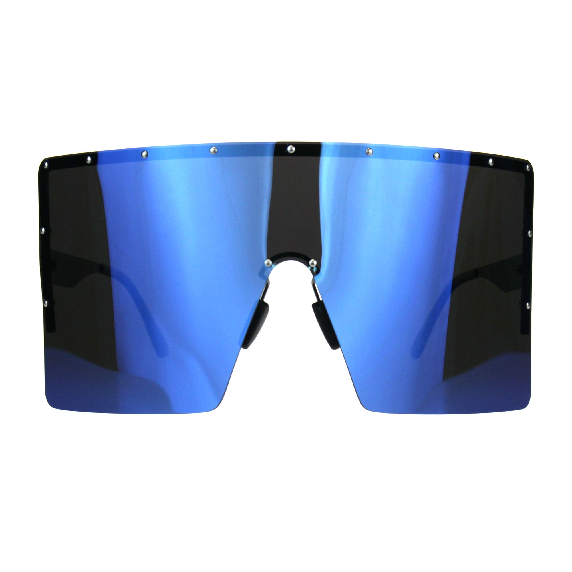 Extra Large Face Mask Color Mirror Futuristic Sunglasses Gunmetal Blue ...
