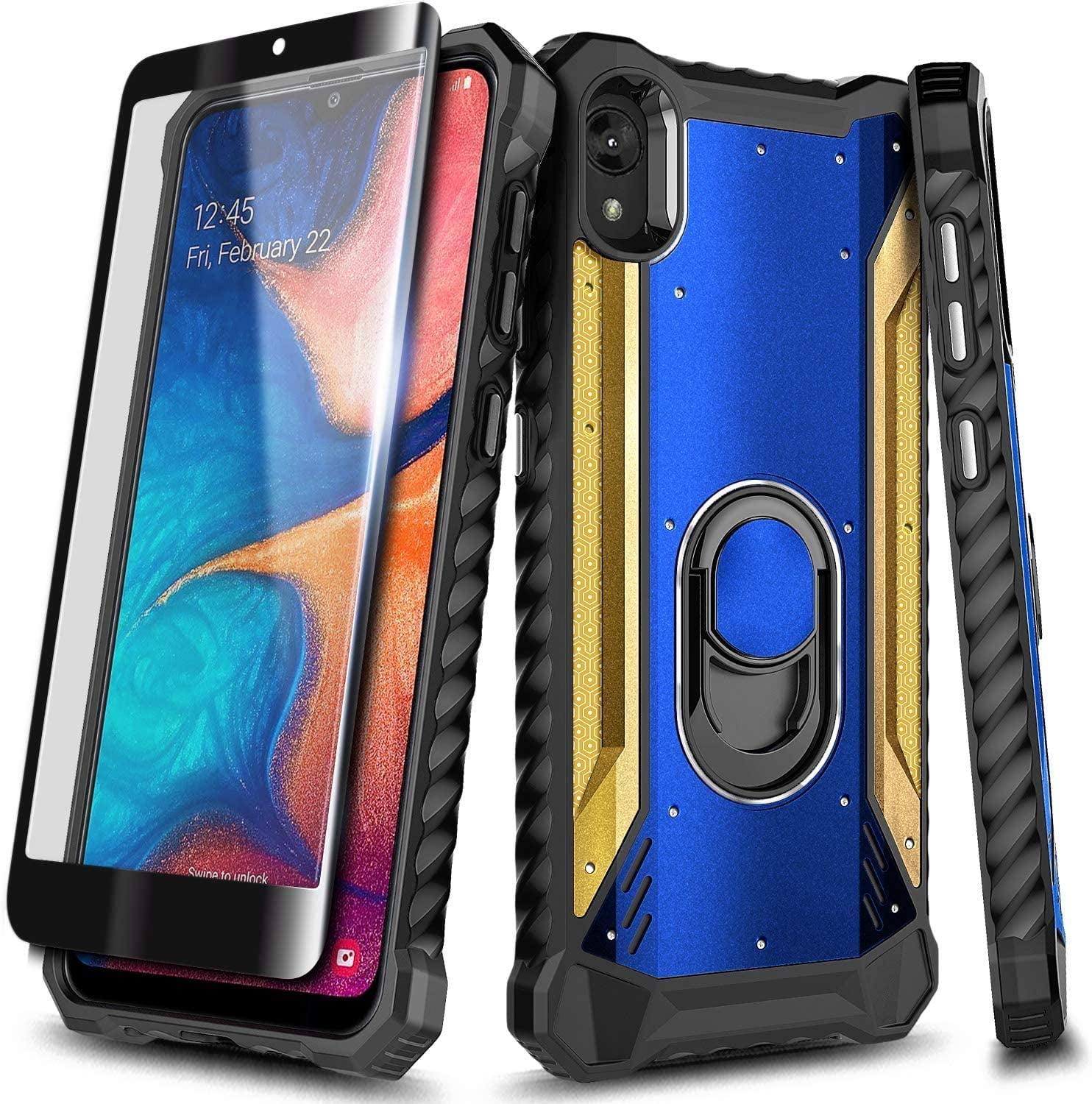 For Samsung Galaxy A10E Case, with Tempered Glass Screen Protector (Full Coverage), Aluminum ...