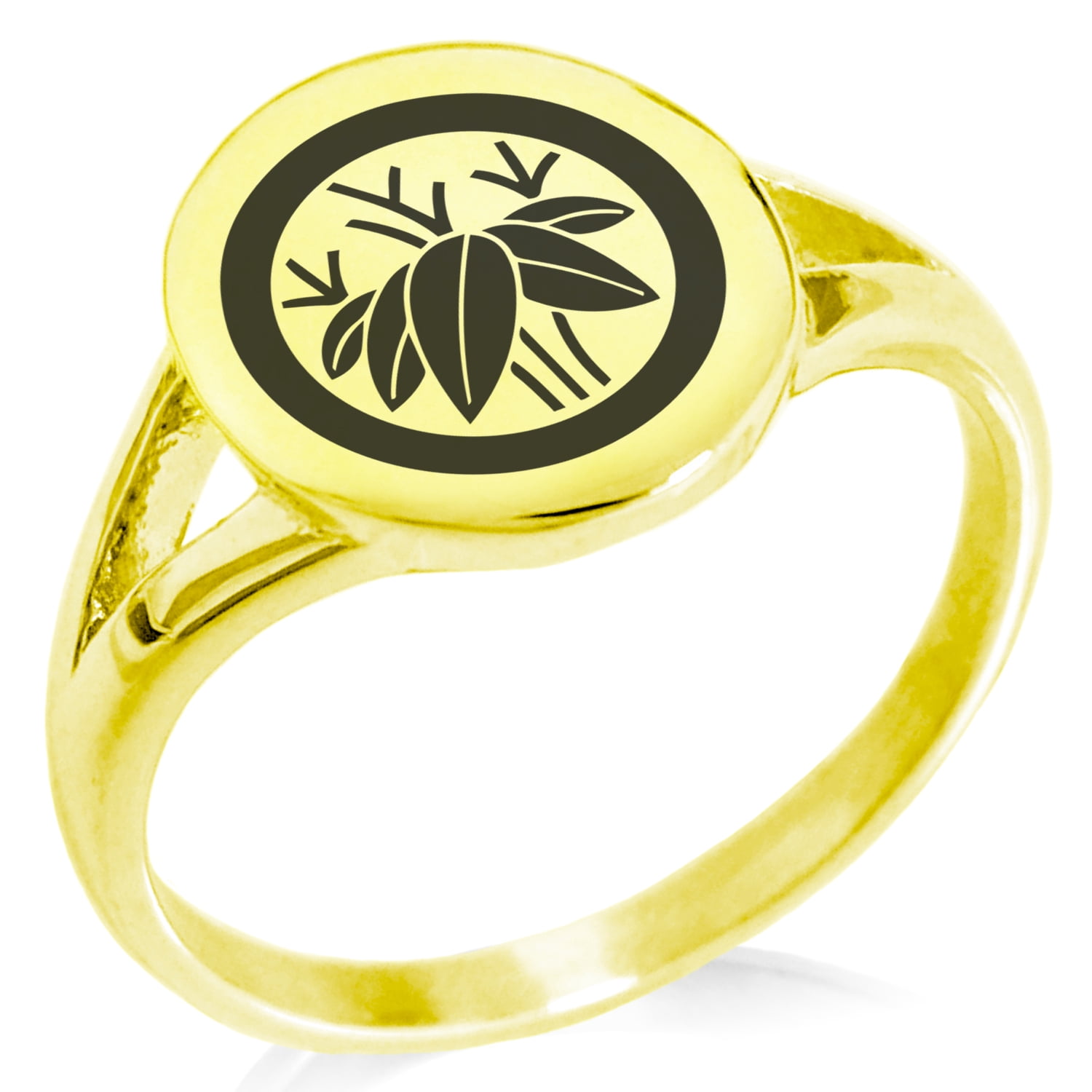 Stainless Steel Bamboo Kamon Crest Minimalist Oval Top Polished ...