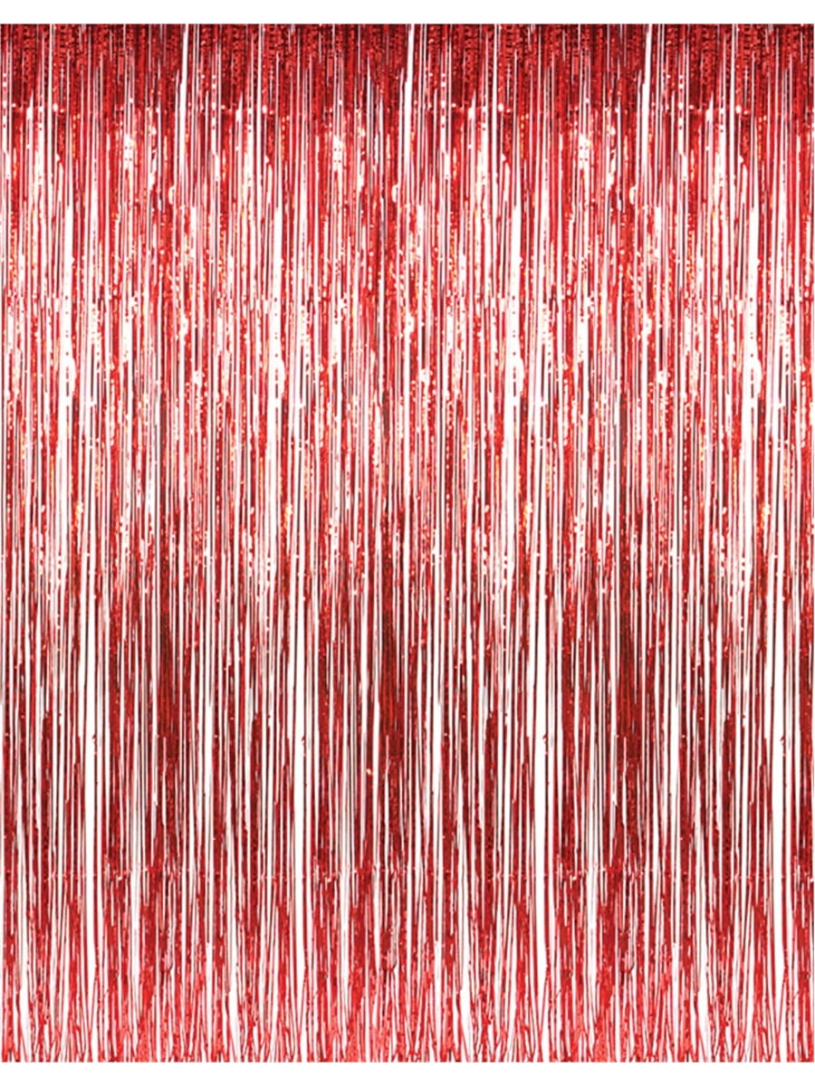 3' x 8' Red Tinsel Foil Fringe Door Window Curtain Party Decoration ...